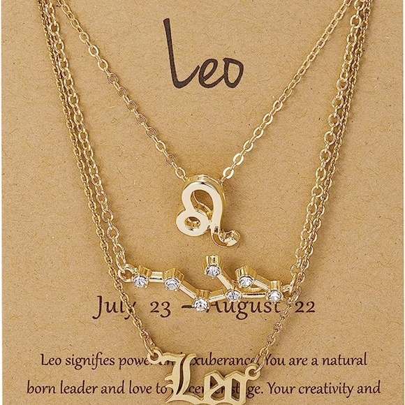 Jewelry | 3pcs Gold Leo Zodiac Sign Necklace | Poshmark